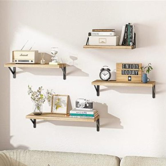 Wall Decor | 4 Pcs Floating Shelves Rustic Wood Shelves Wall Mounted ...